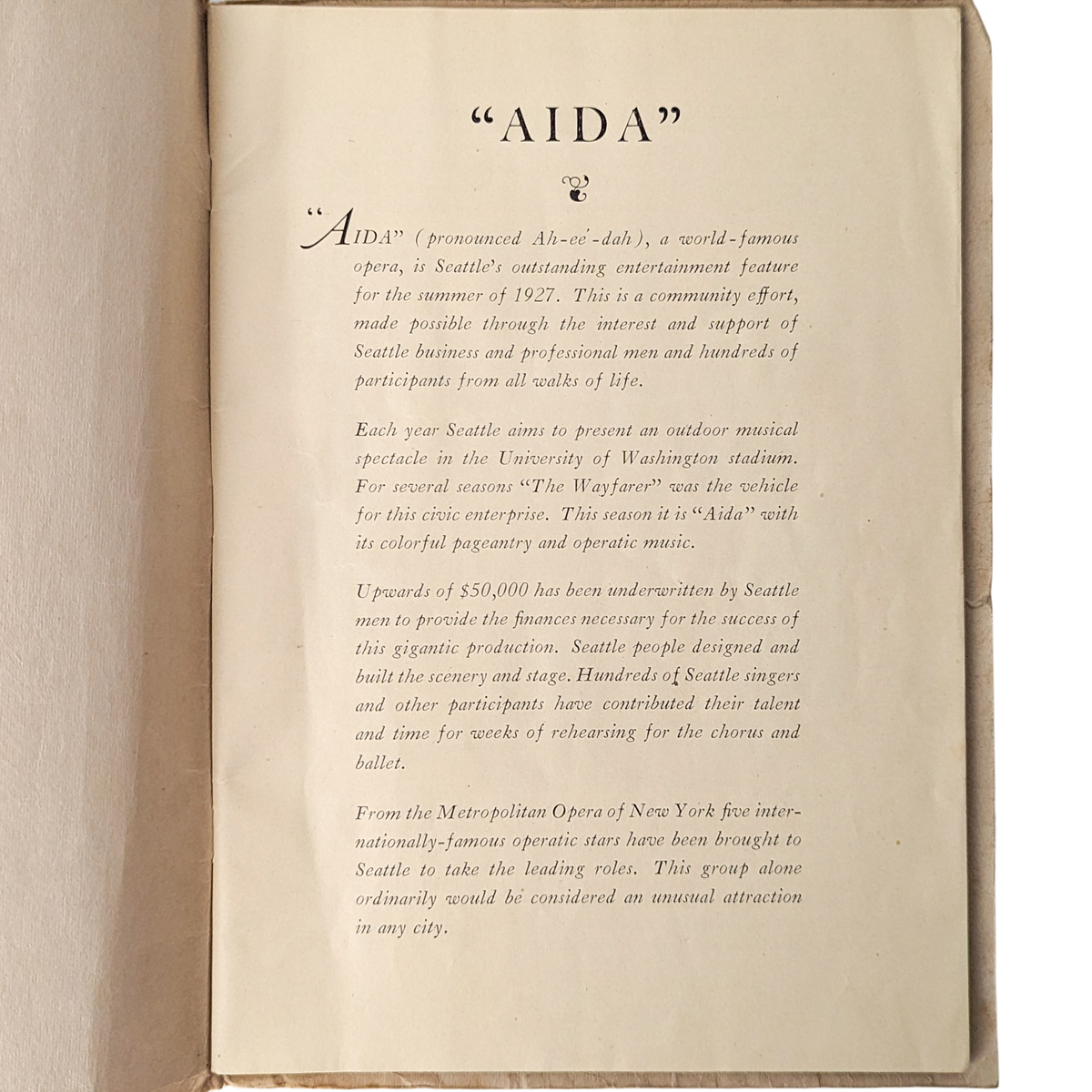 Rare Antique Aida Opera Program from Seattle – Ballyhoo Curiosity Shop