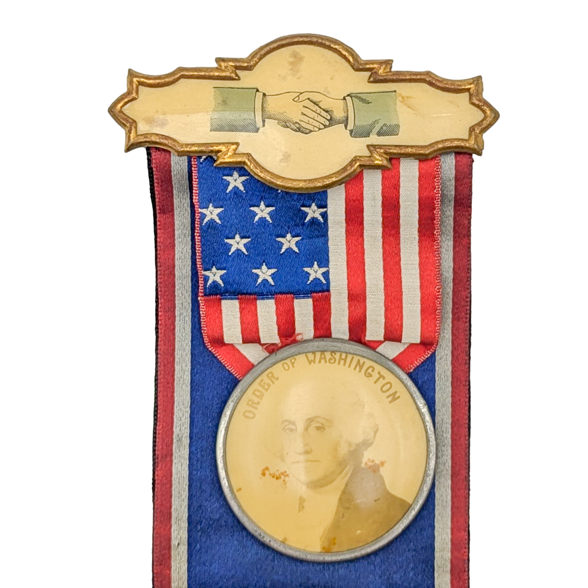 Antique Victorian Celluloid Fraternal Handshake Order of Washington Ba ...